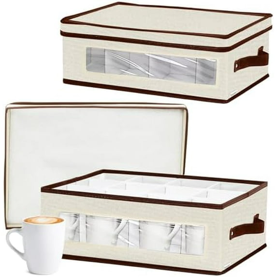2 Pack Mug Storage Box with Dividers, China Cup Storage Containers ...