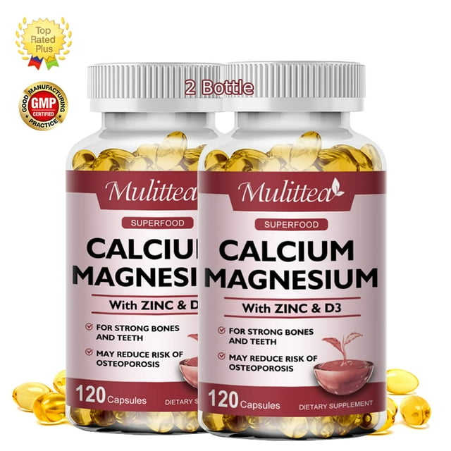 (2 Pack) Mulittea Cal Mag Supplement Plus D3, 240 Softgel Capsules for ...