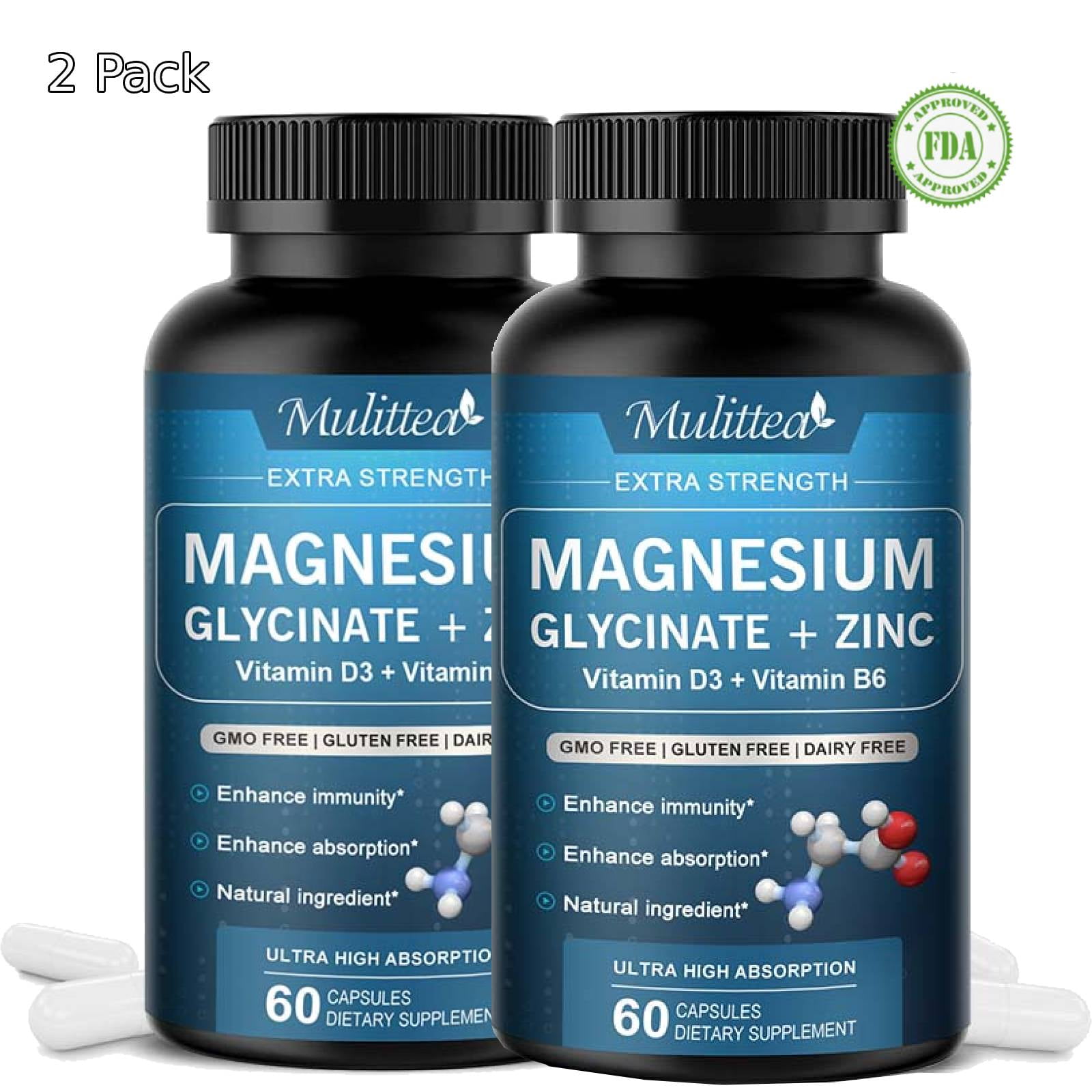 (2 Pack)Mulittea Magnesium Glycinate Capsules | 500 mg Supports Normal ...