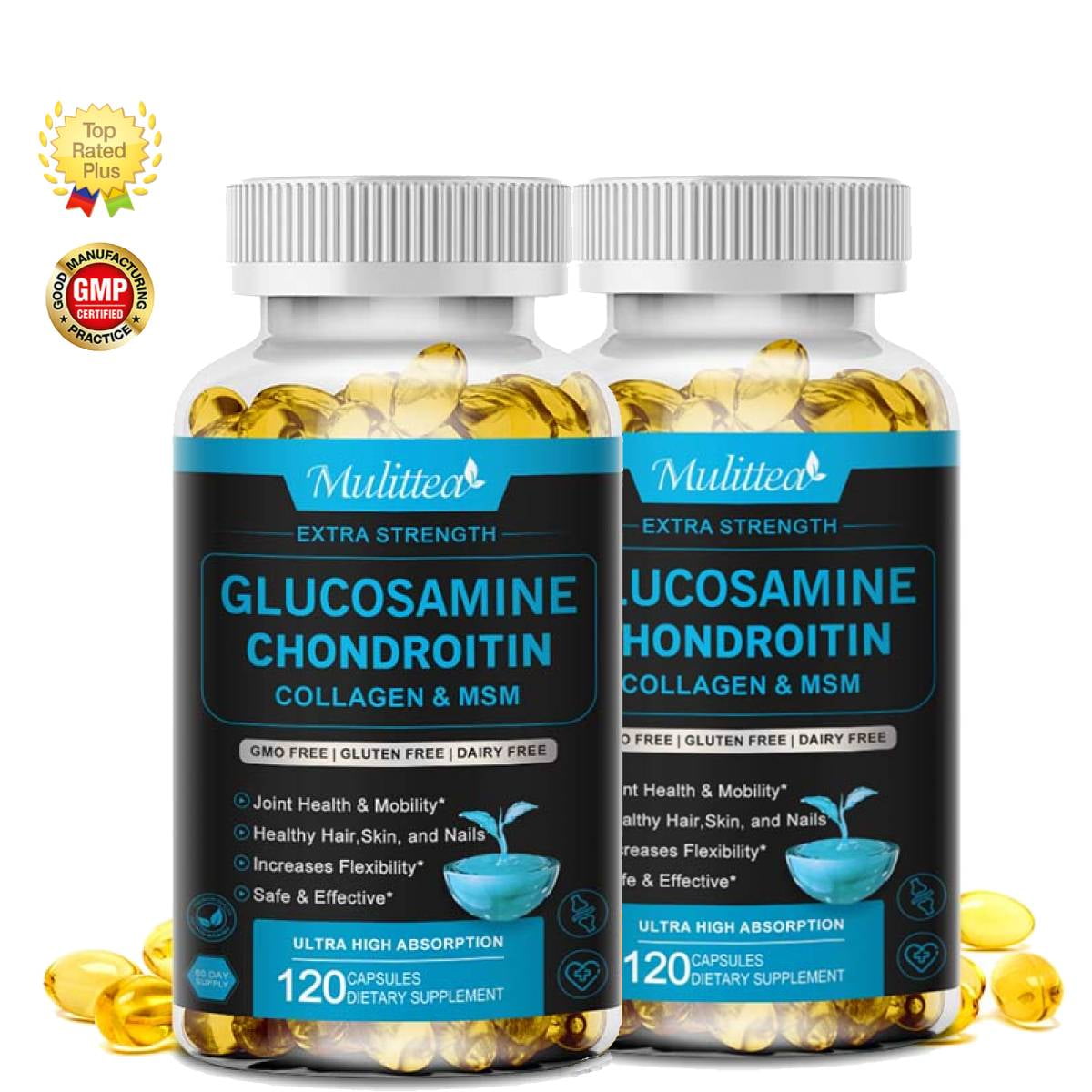 (2 Pack)Triple Strength Glucosamine Chondroitin Collagen & Msm, Support ...