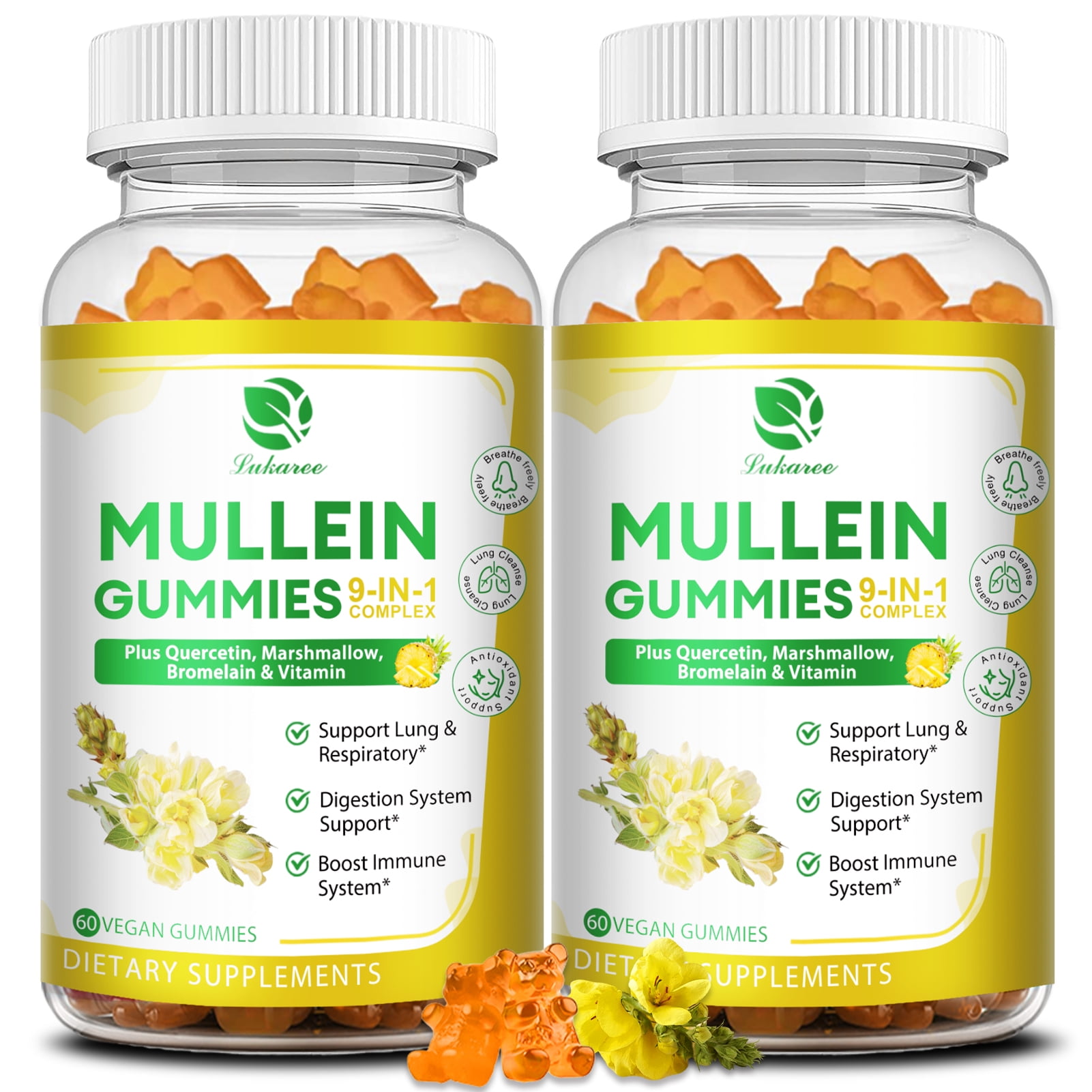 (2 Pack)Mullein Gummies for Lungs – Mullein Supplement with Quercetin ...