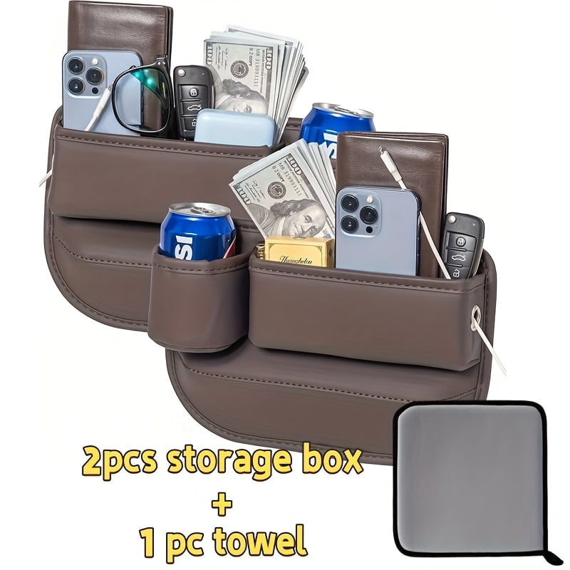 2-Pack Multi-Functional Car Seat Side Storage Box with Pockets, Cup ...