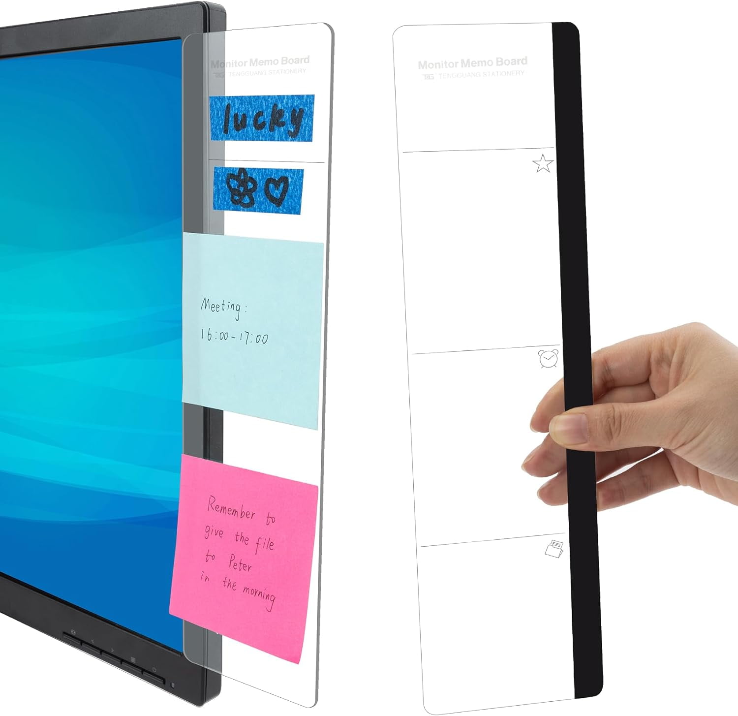2 Pack Multi-Functional Monitor Side Memo Boards, Partitioned Sticky ...