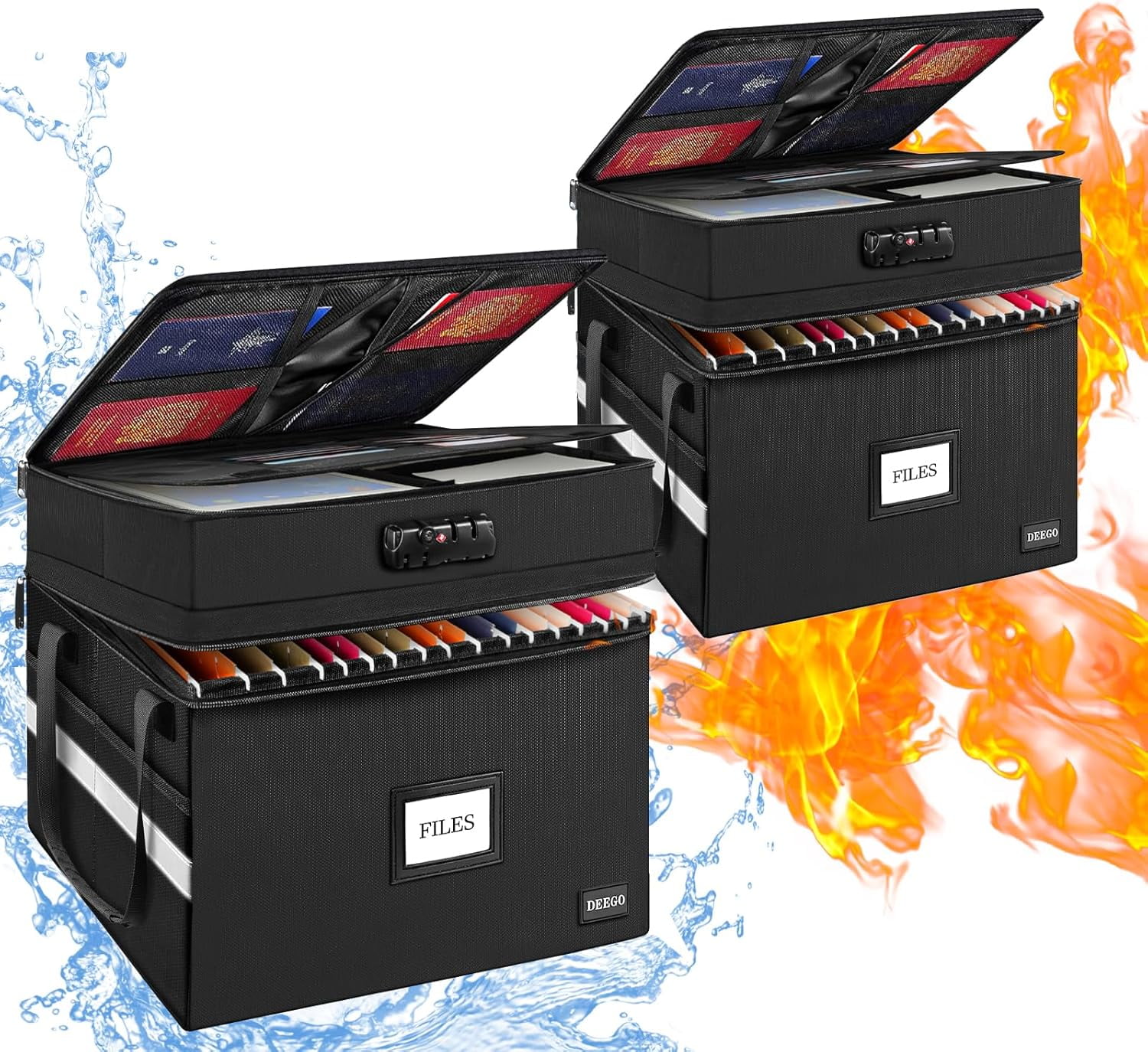2 Pack Multi-Layer Fireproof Document Box with Lock, File Box Water ...