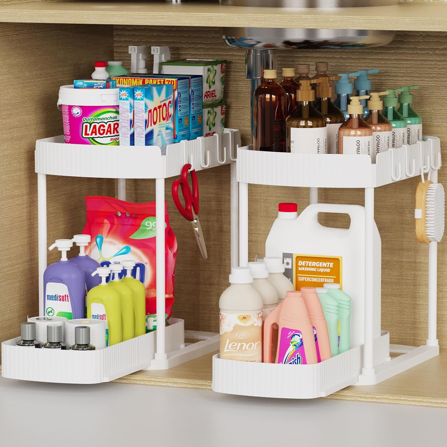 2 Pack Multi-Purpose Pull-Out Storage Organizers, Under Sink & Cabinet ...