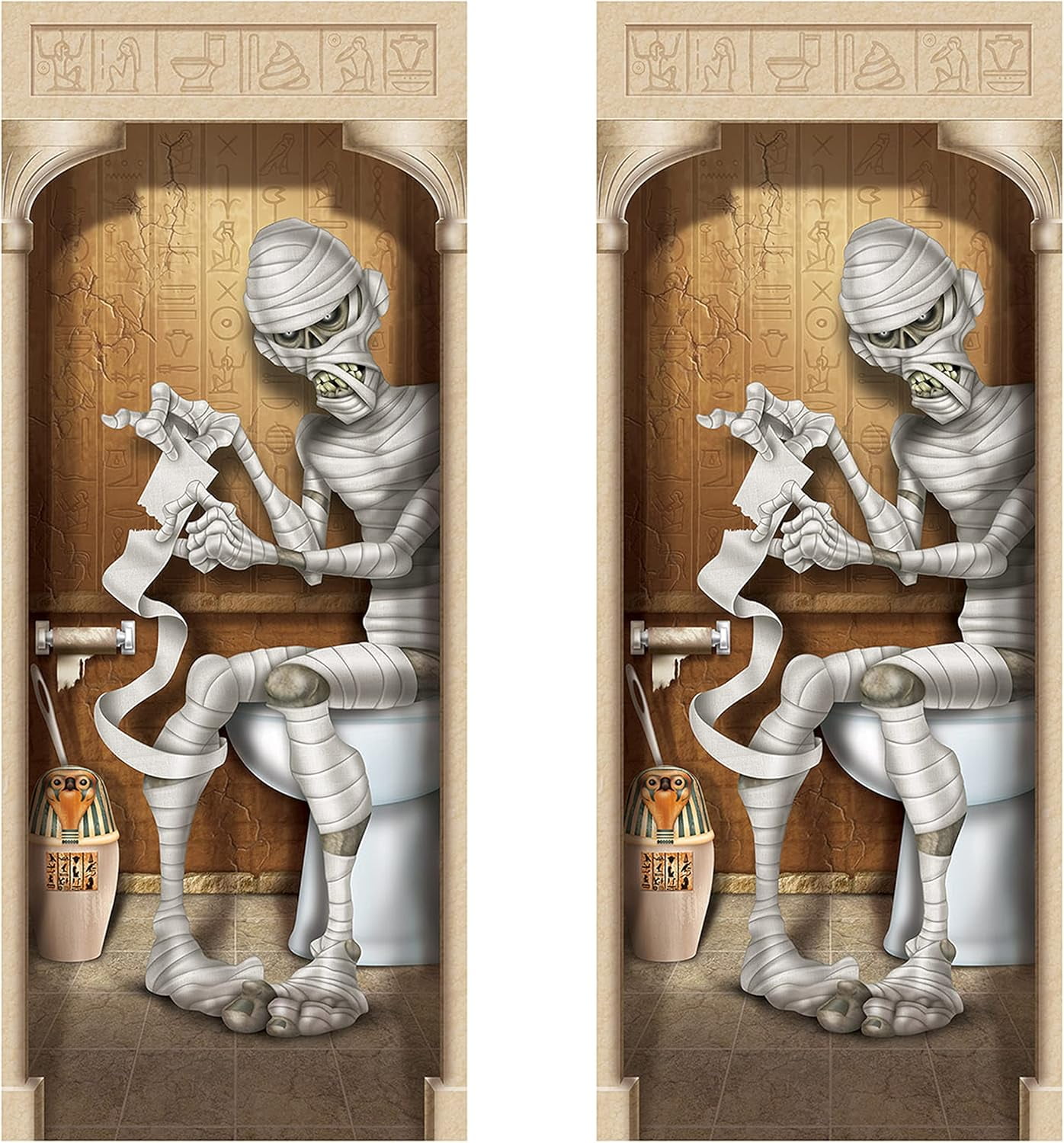 2-Pack Mummy Restroom Door Covers, 5’ x 30”- Spooky Halloween Bathroom ...