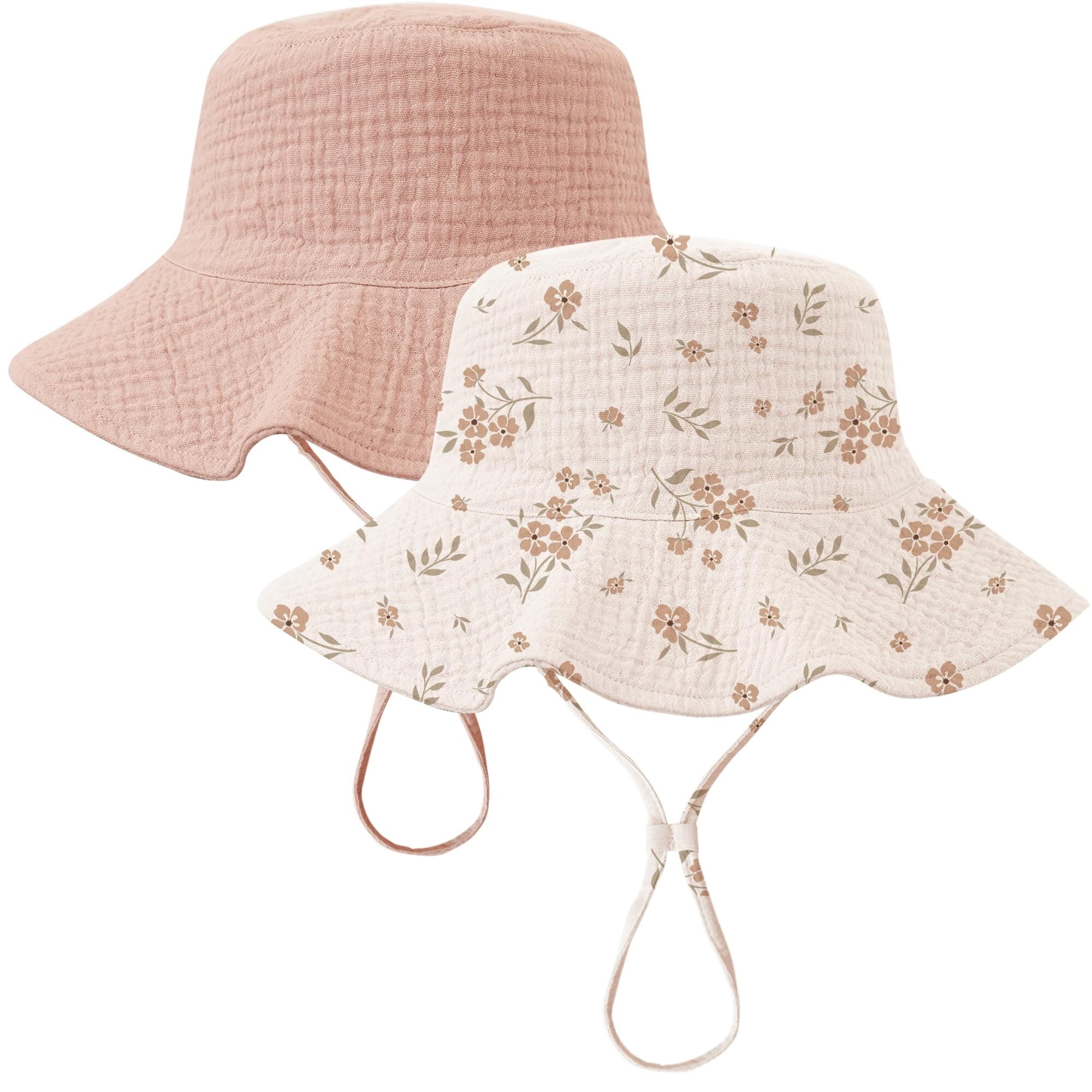 2 Pack Muslin Baby Sun Hat UPF 50+ Sun Protection Baby Bucket Hat ...