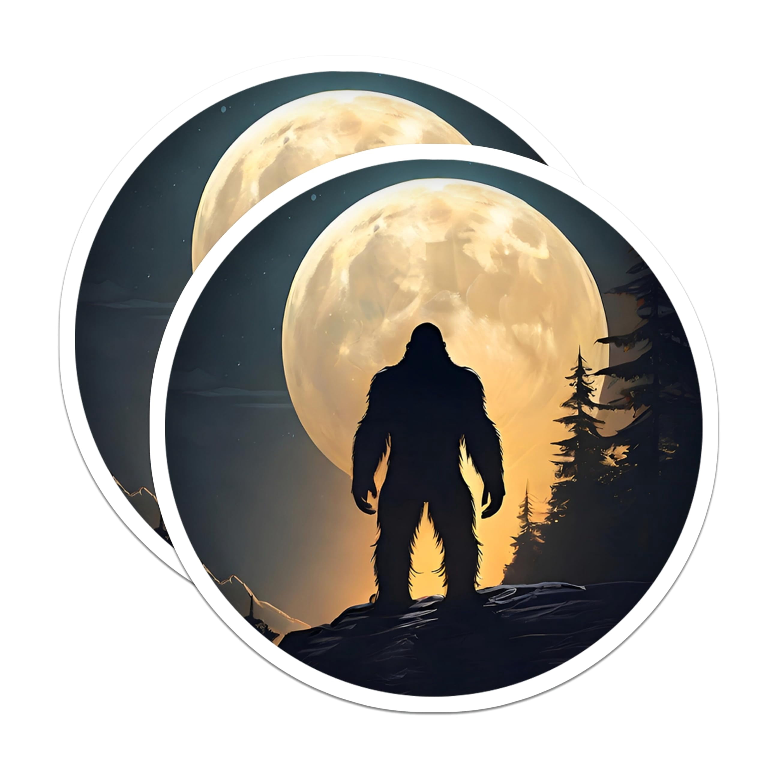 (2 Pack) Mysterious Bigfoot Sasquatch Stickers - Full Moon Forest ...