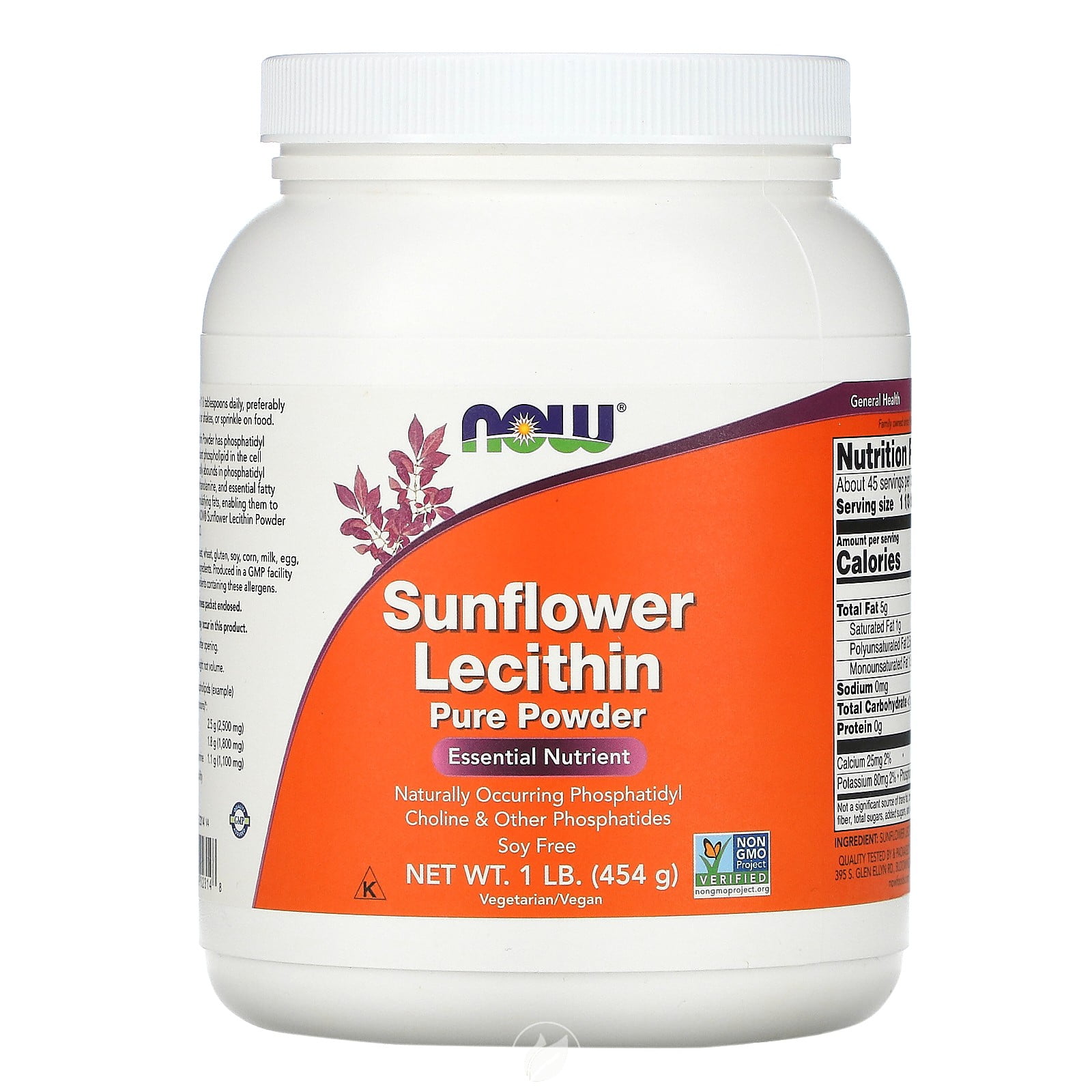 (2 Pack) NOW Supplements Sunflower Lecithin Powder 1 Lb - Walmart.com