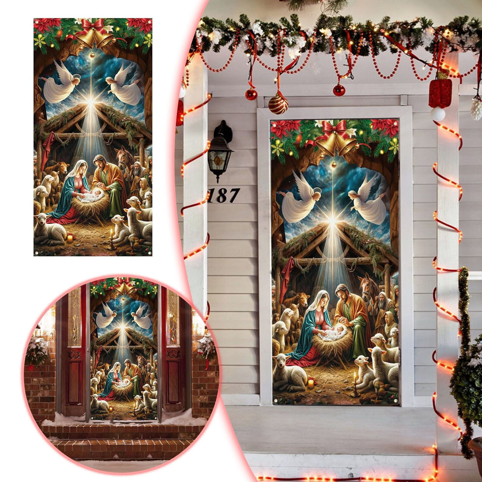 2 Pack Nativity Scene Door Cover, Holy Night Religious Front Door ...
