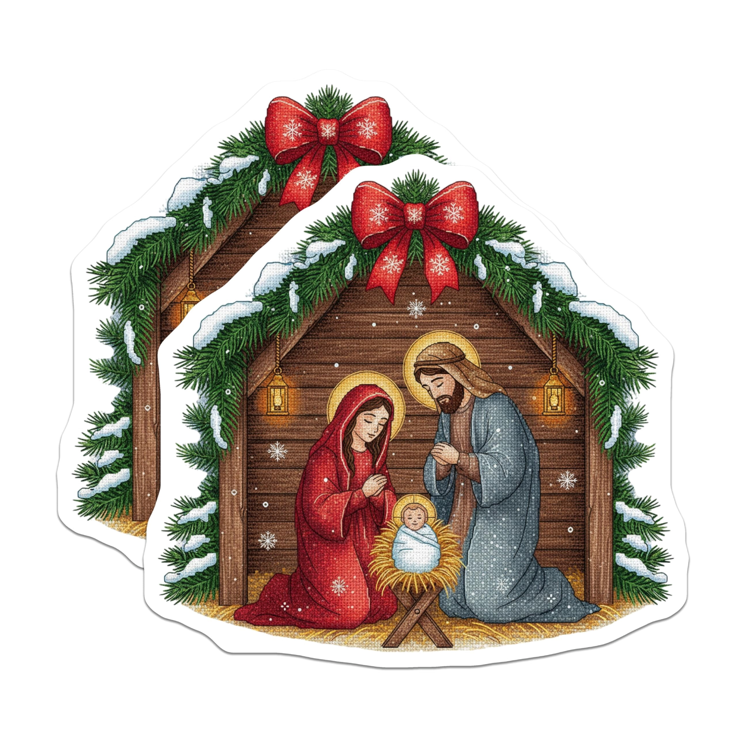 (2 Pack) Nativity Scene Stickers - Christmas Manger Decal - Religious ...