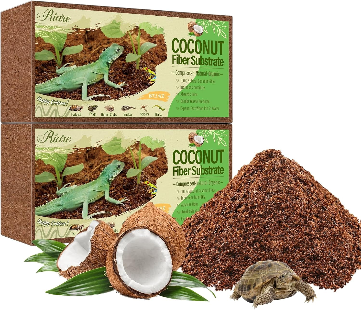 2 Pack Natural Coconut Fiber Substrate for Reptile- Premium Compressed ...