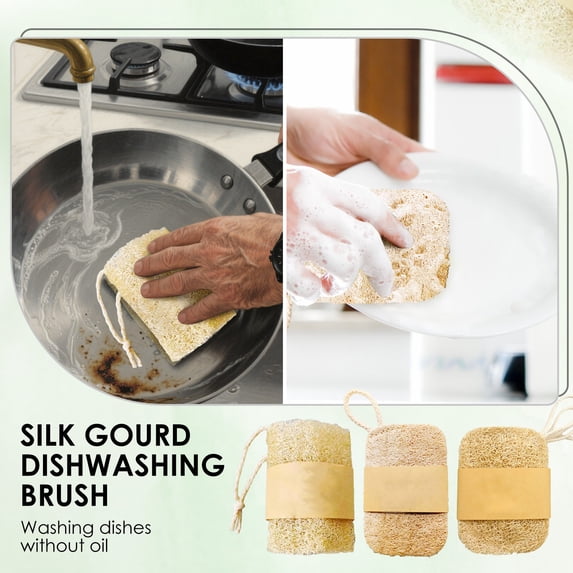 2-Pack Natural Loofah Dishwashing Sponges,Biodegradable Gourd Fiber ...