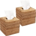 2 Pack Natural Rattan Tissue Box Cover, Square Woven Wicker Tissue ...
