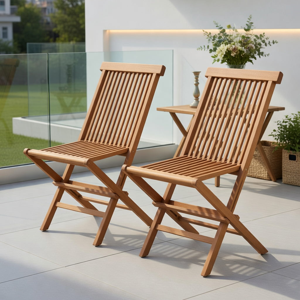 2-Pack Natural Teak Wood Outdoor Patio Chairs – High-Back Folding ...