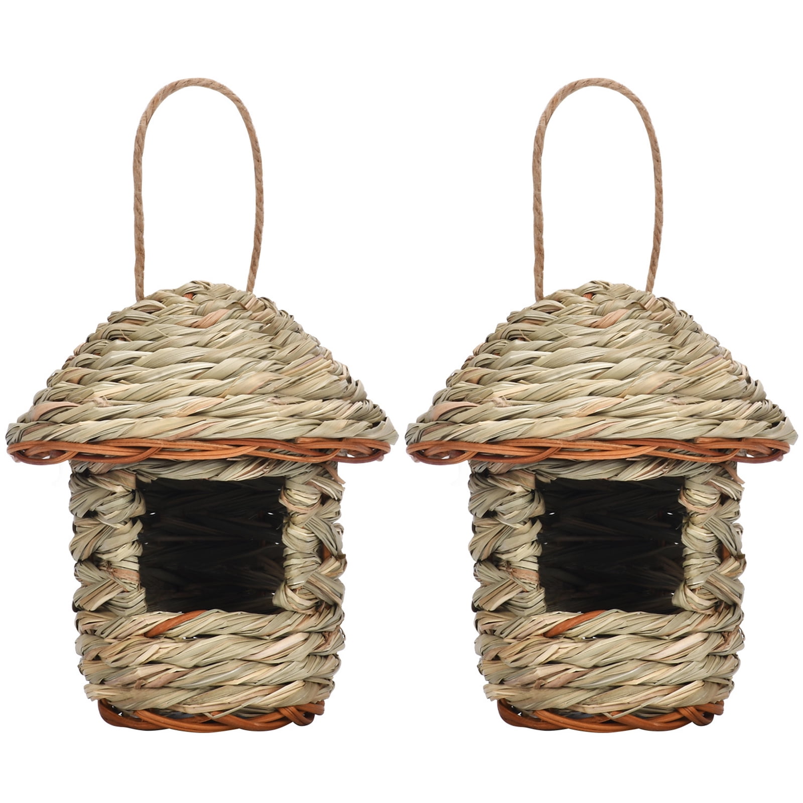 2-Pack Natural Woven Bird Houses - Outdoor Hanging Reed Grass Bird ...