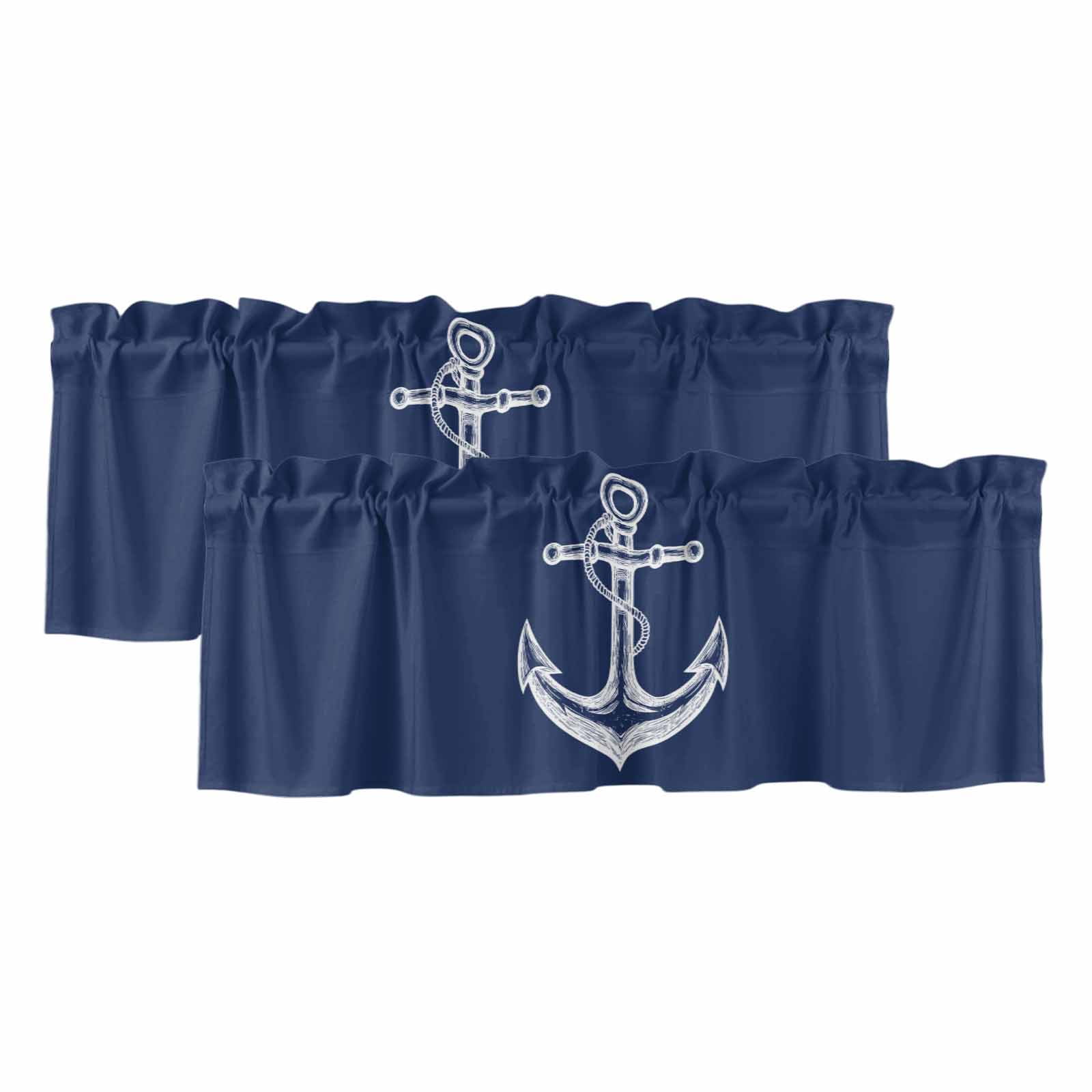2 Pack Nautical Valance for Window Anchor Rope Coastal Navy Blue ...