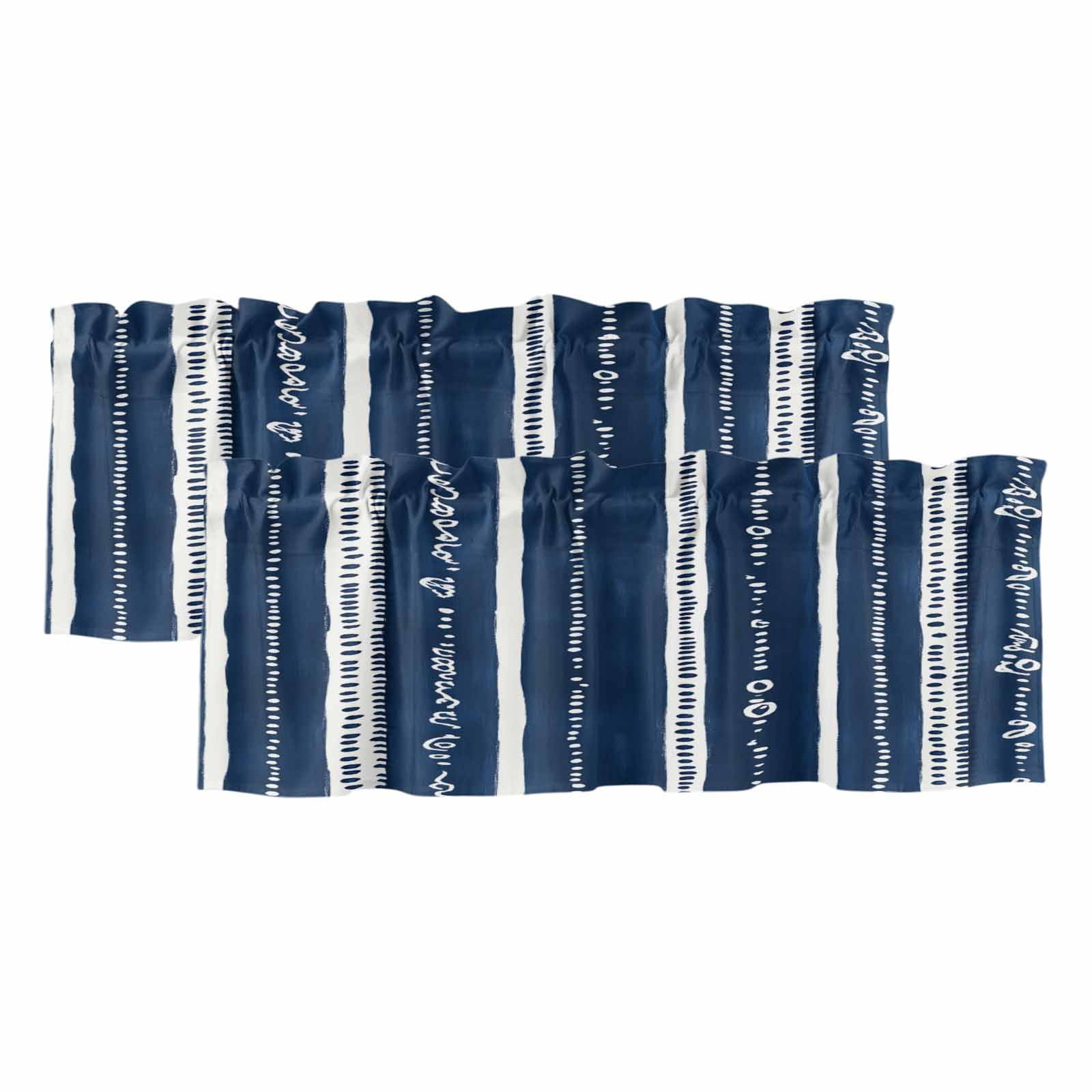 2 Pack Navy Blue Boho Valance for Window Geometric Vertical Stripes ...