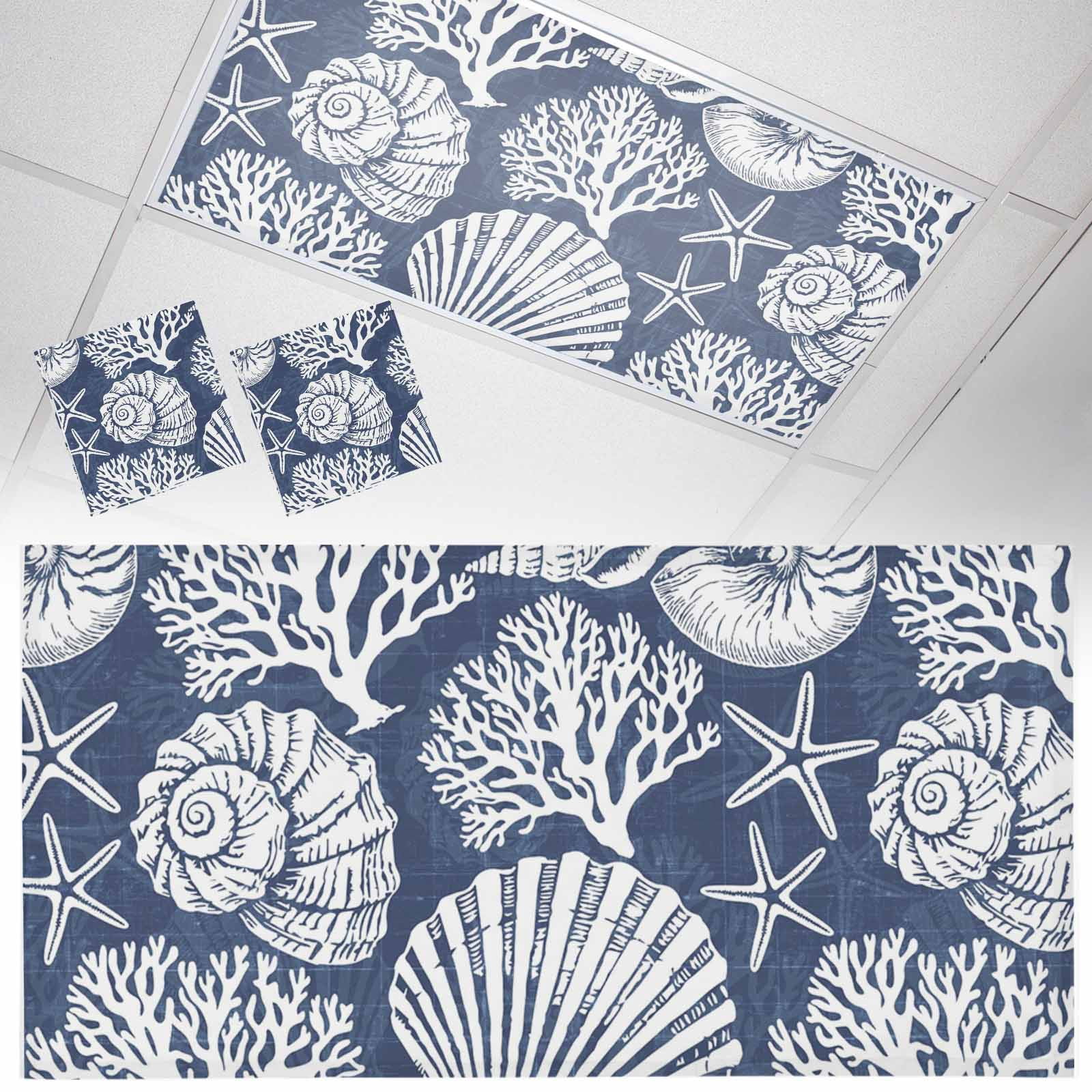 2 Pack Navy Blue Coastal Starfish Fluorescent Light Covers for Ceiling ...