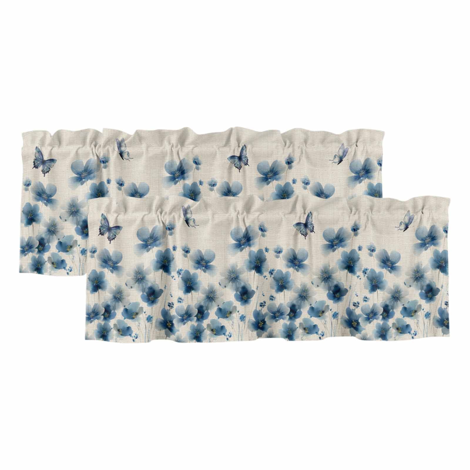 2 Pack Navy Blue Floral Valances for Windows Bedroom Living Room Window ...