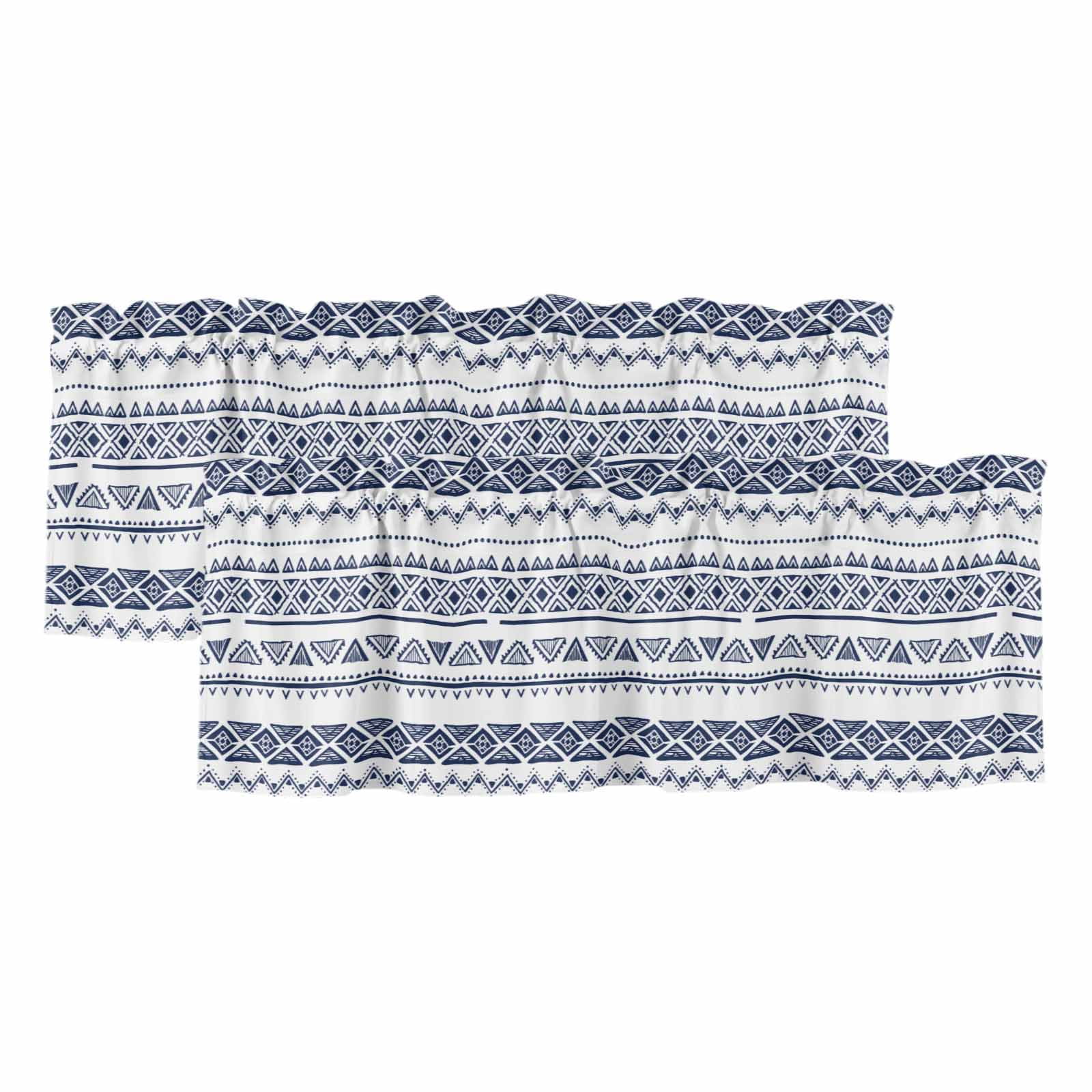 2 Pack Navy Blue Geometric Valance for Window Modern Art Abstract ...