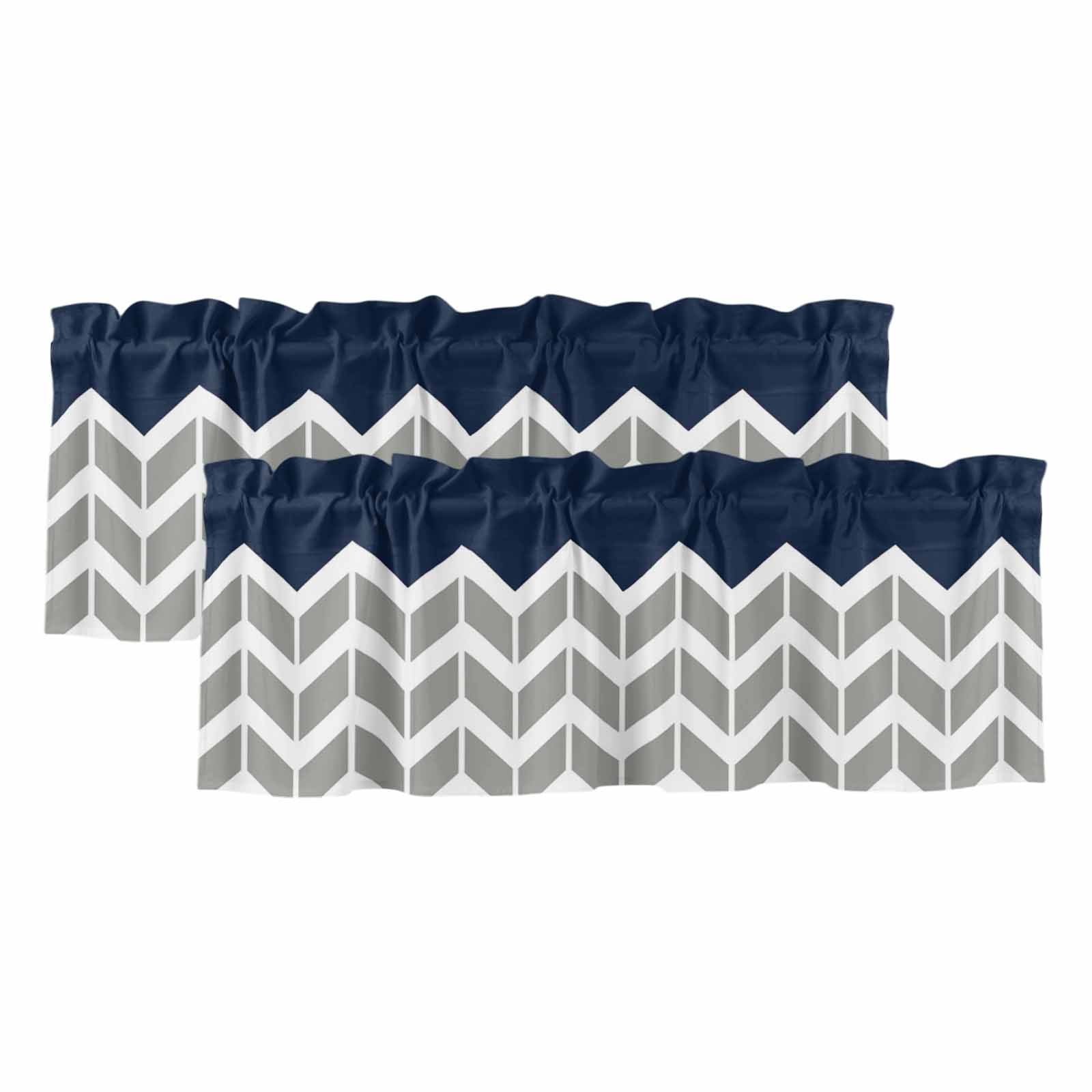 2 Pack Navy Blue Grey Valance for Window Herringbone Abstract Kitchen ...