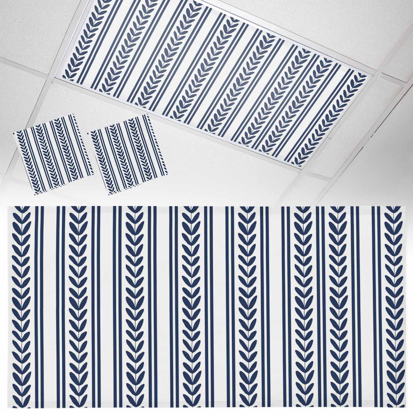 2 Pack Navy Blue Leaves Striped Fluorescent Light Covers for Ceiling ...