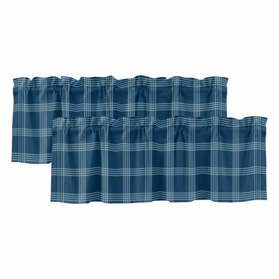 2 Pack Navy Blue Plaid Valance for Window Nautical Coastal Blue Plaid ...