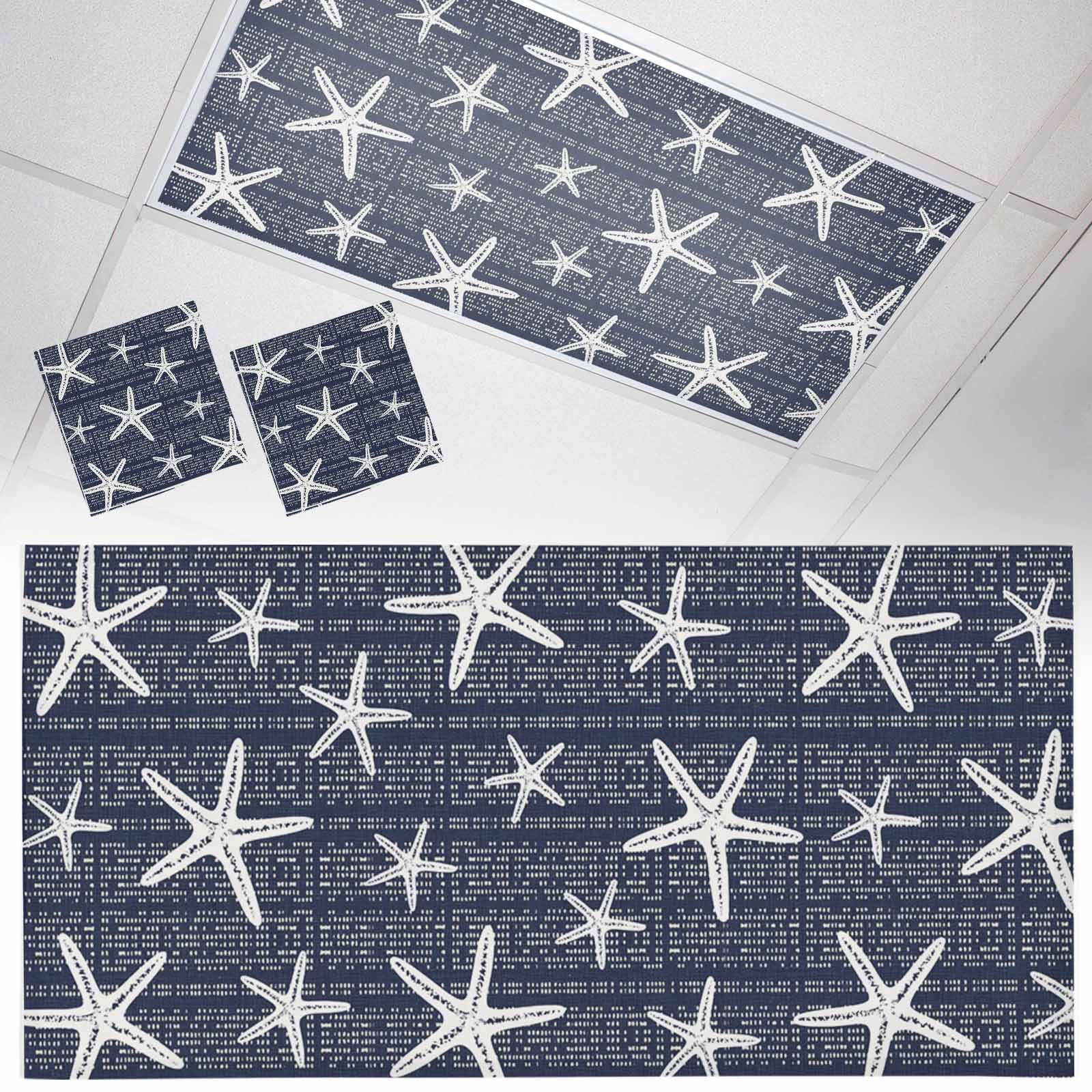 2 Pack Navy Blue Starfish Fluorescent Light Covers for Ceiling Lights ...