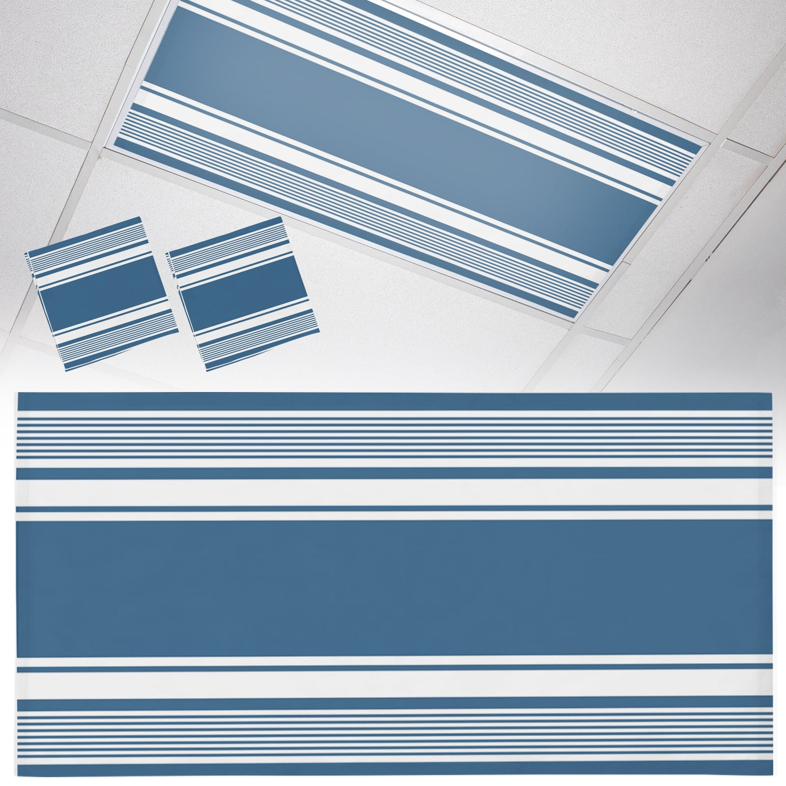 2 Pack Navy Blue Striped Fluorescent Light Covers for Ceiling Lights ...