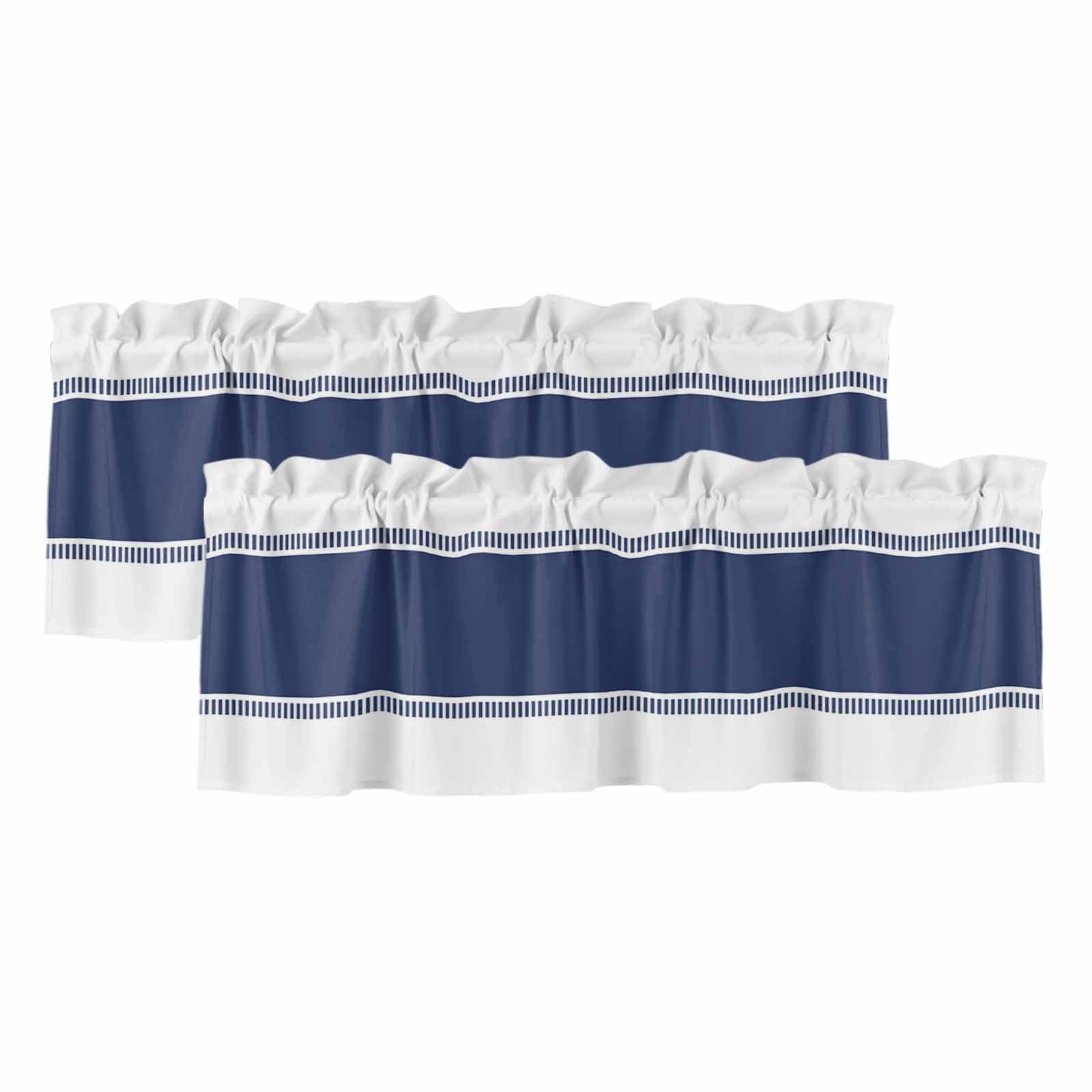 2 Pack Navy Blue Valance for Window Stripes Solid Color Kitchen Valance ...
