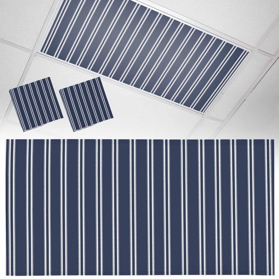 2 Pack Navy Blue White Stripes Fluorescent Light Covers for Ceiling ...