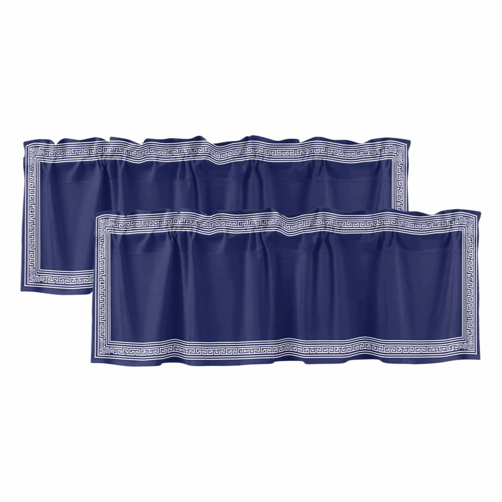 2 Pack Navy Blue White Valance for Window Geometric Greek Style ...