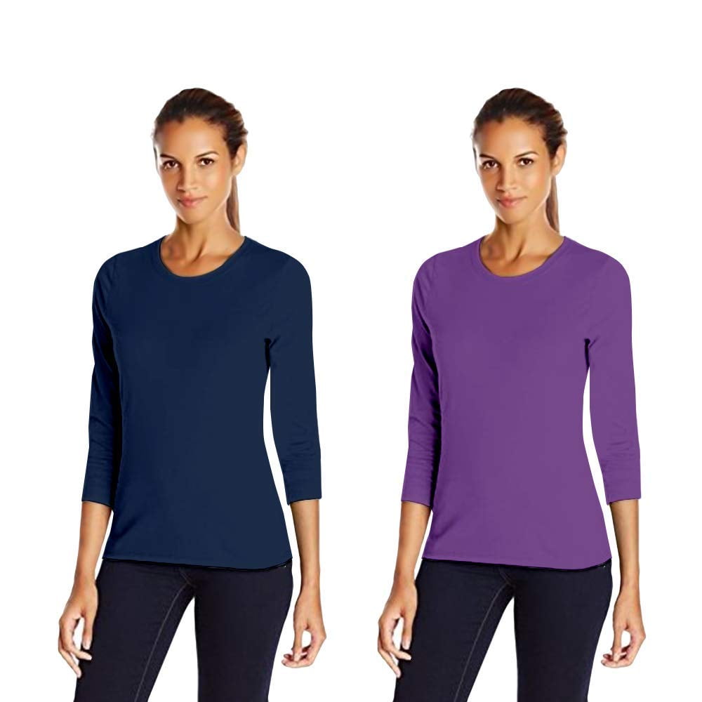 Hanes Women`s Long-Sleeve Crewneck T-Shirt (Pack of 2) (1 Navy / 1 ...