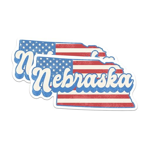 (2 Pack) Nebraska State Outline Stickers - NE State Shape with USA Flag ...