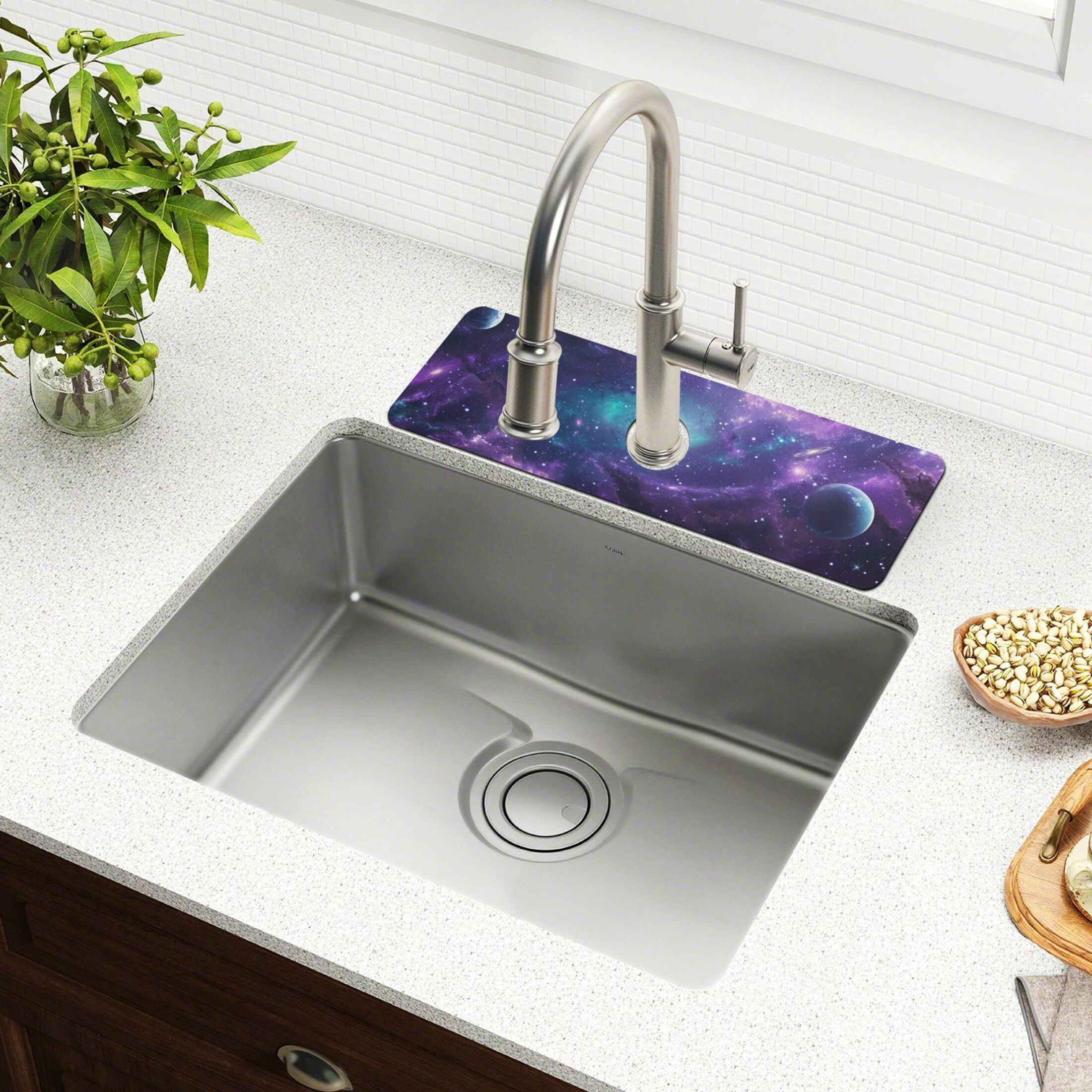 2 Pack Nebula and Planet Faucet Mat for Kitchen Sink 15'' Sink Splash ...