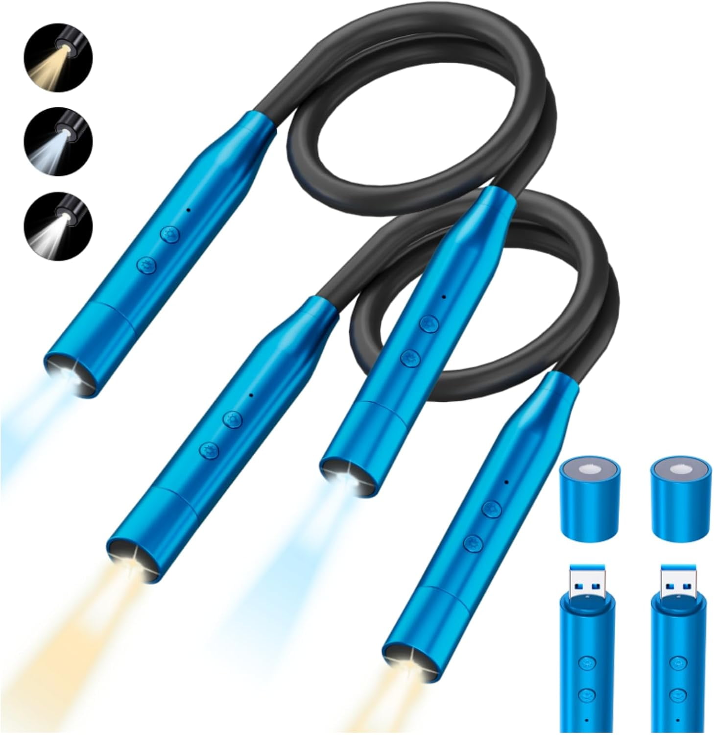 2 Pack Neck Book Lights, 3 Colors & 3 Brightness Levels, Flexible 380 ...