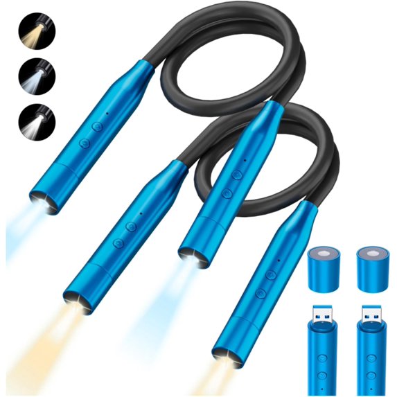 2 Pack Neck Book Lights, 3 Colors & 3 Brightness Levels, Flexible 380 ...