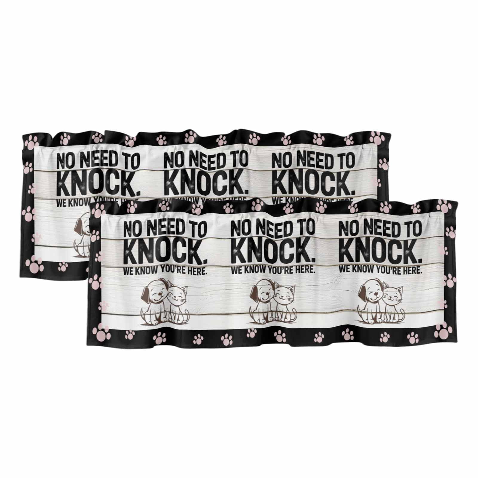 2 Pack No Need To Knock Valance for Window Cute Dog Cat Paw Print Wood ...