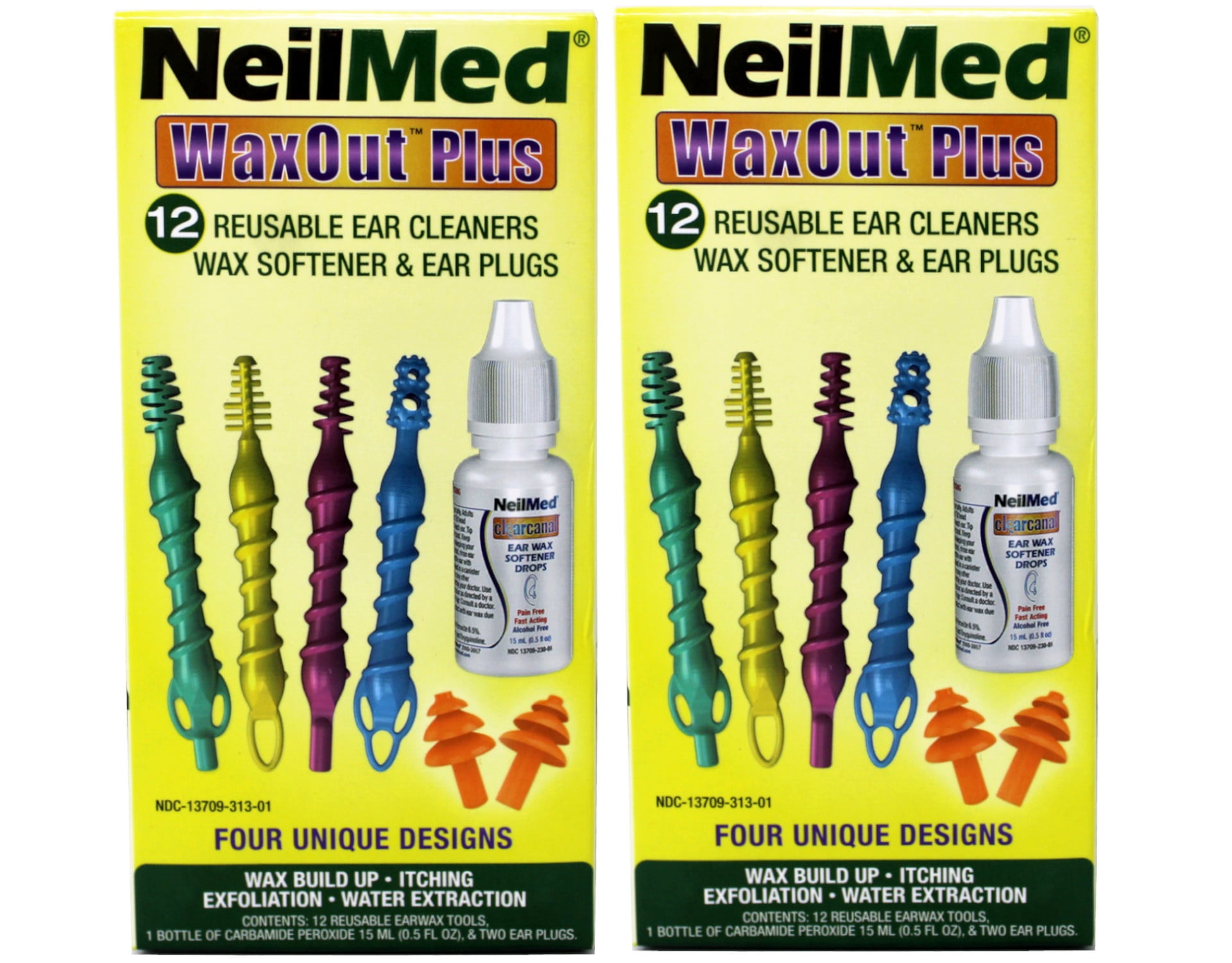 2 Pack - NeilMed WaxOut Plus 12 Reusable Flexible Ear Cleaners, Wax ...