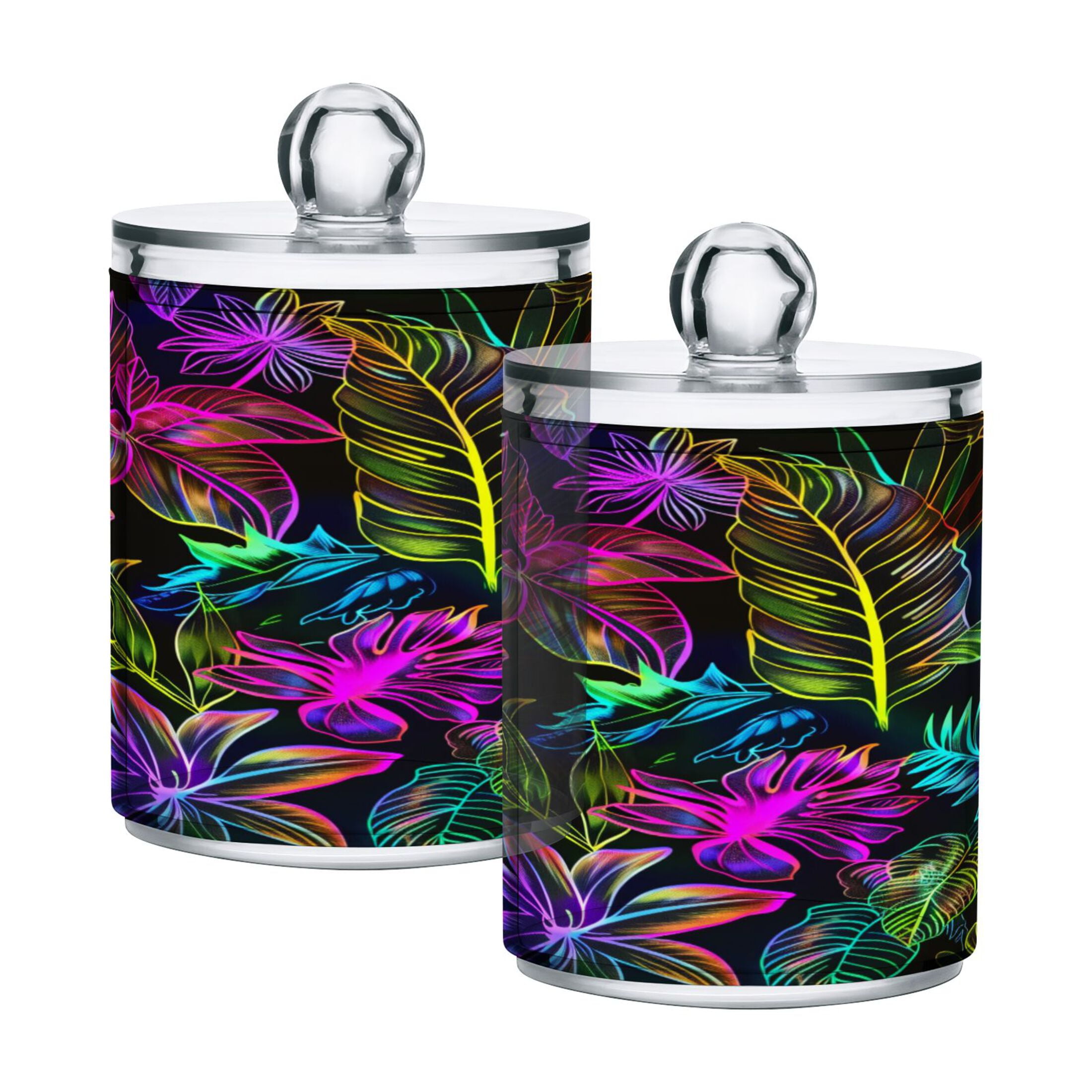 2 Pack Neon Leaf Qtip Holder Dispenser Clear Plastic Storage Apothecary ...