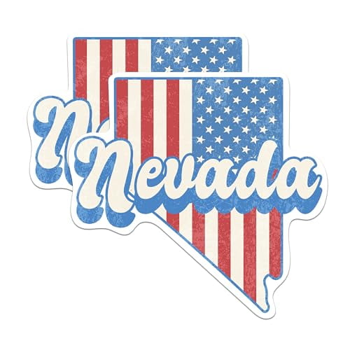 (2 Pack) Nevada State Outline Stickers - NV State Shape with USA Flag ...