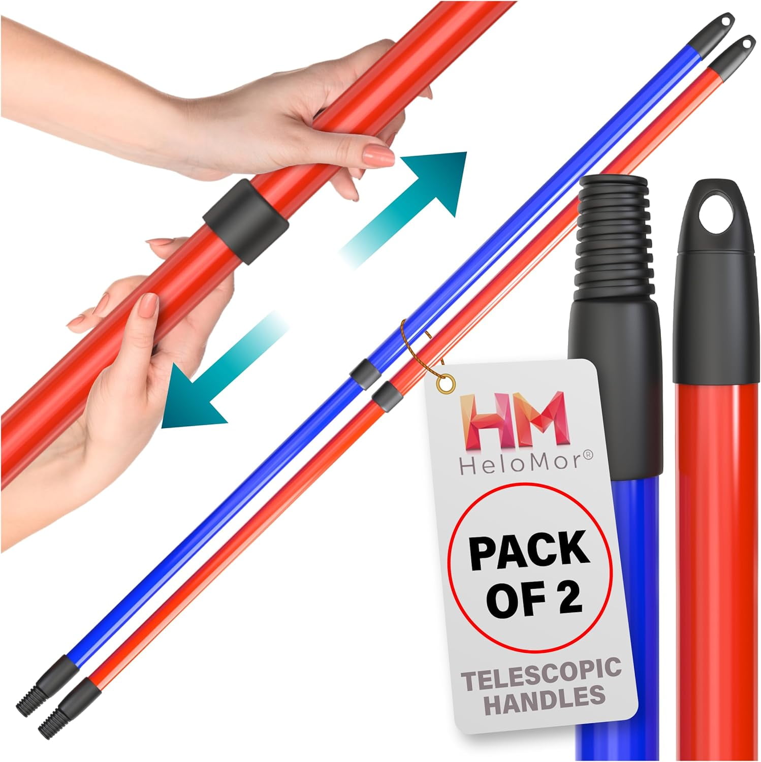 2-Pack New Telescopic Metal Broom Handles, USA Standard Thread Refill ...