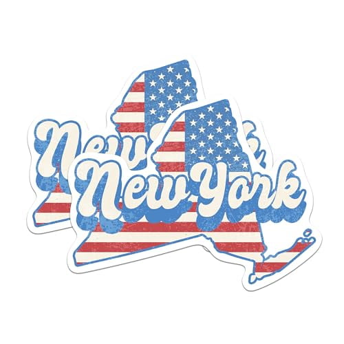(2 Pack) New York State Outline Stickers - NY State Shape with USA Flag ...