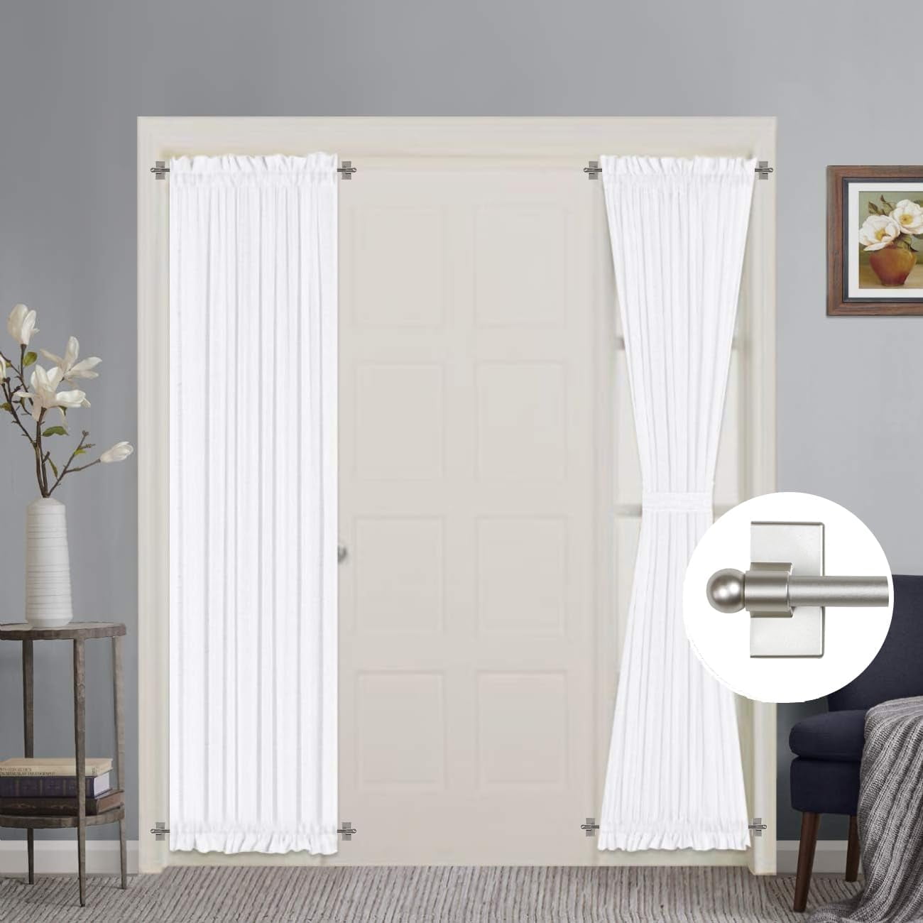 2 Pack Nickel Magnetic Curtain Rods Extends from 16 inch to 28 inch for ...