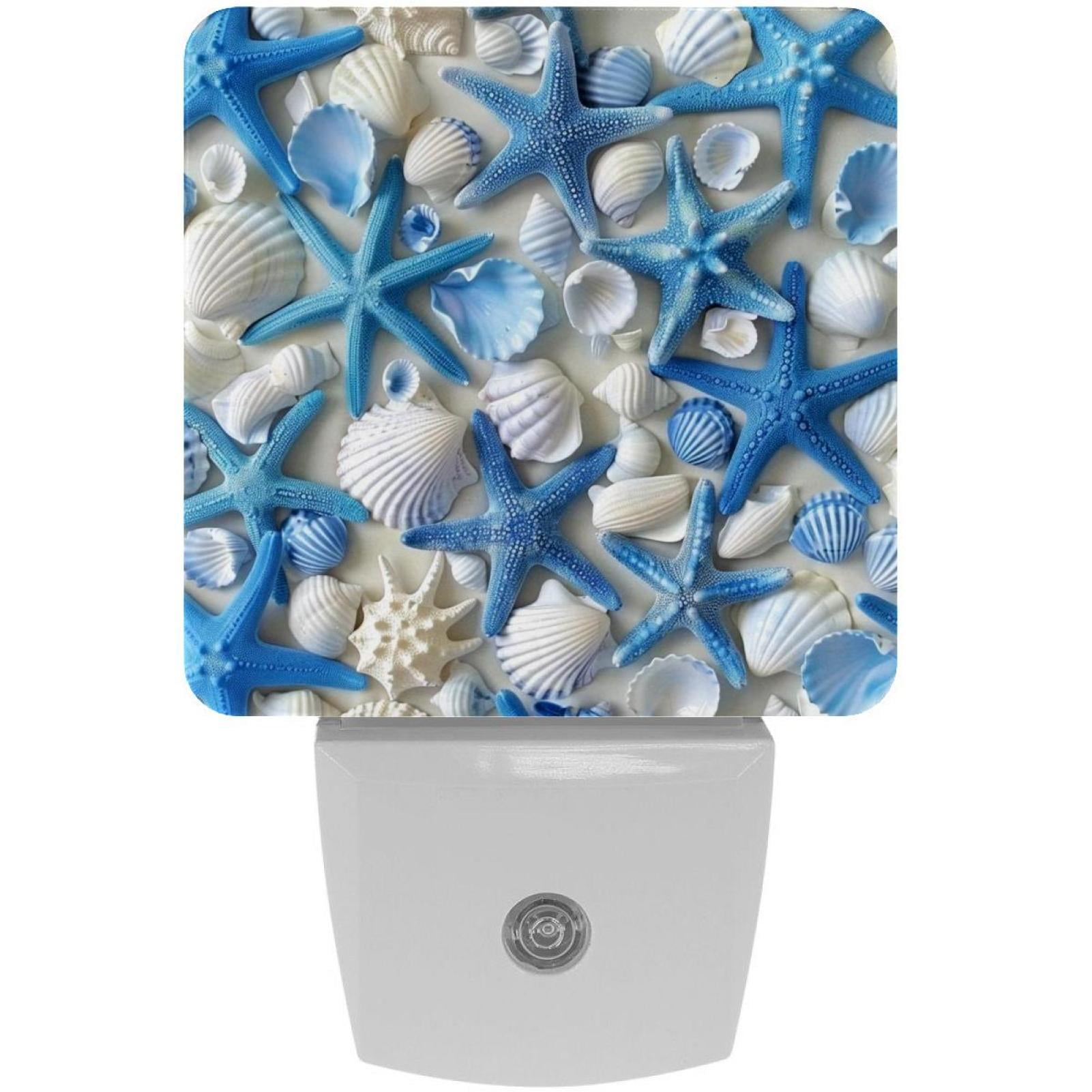 2 Pack Night Light for Kids, Starfishes Seashells Blue Print Night ...