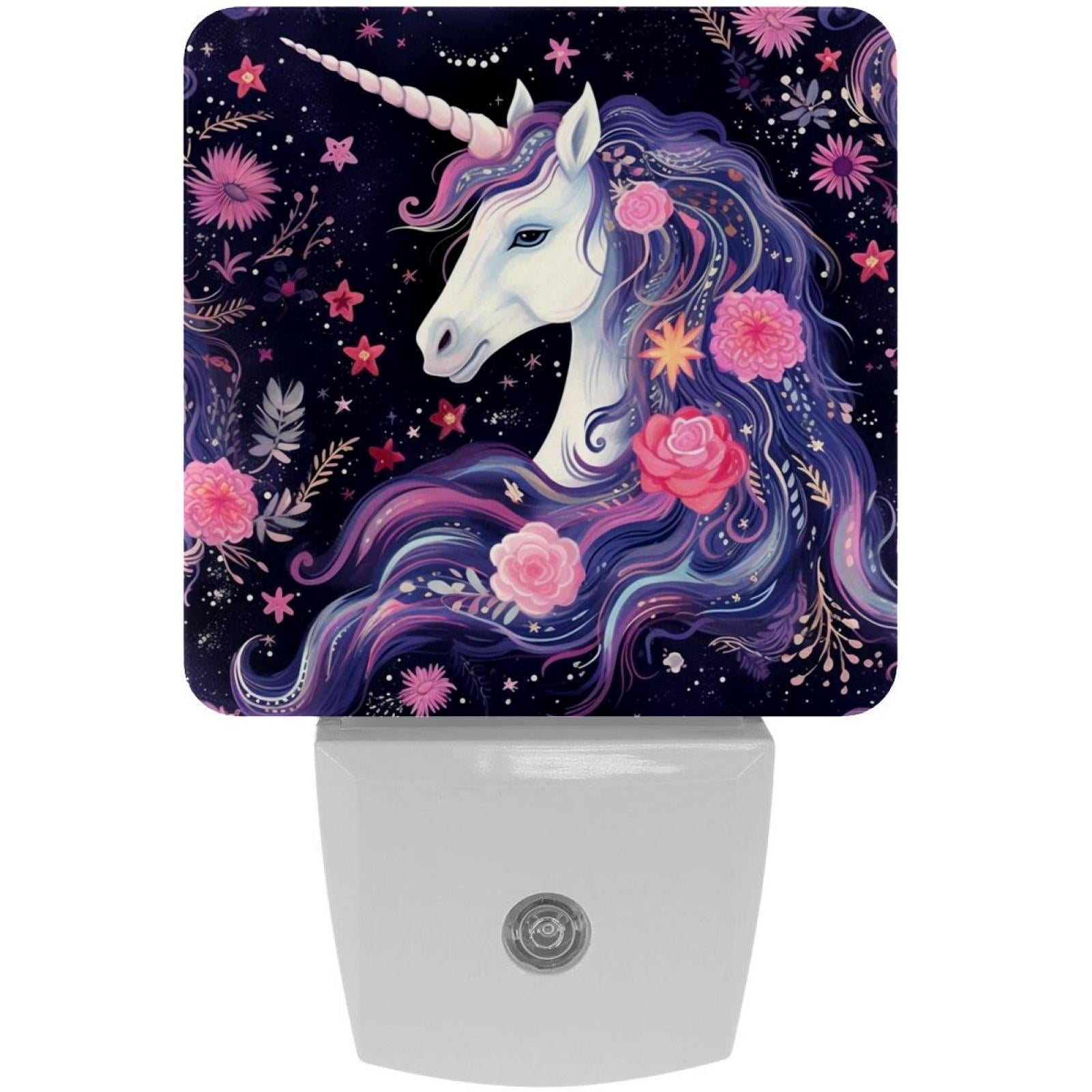 2 Pack Night Light for Kids, Unicorns Starry Sky Hair Purple Night ...