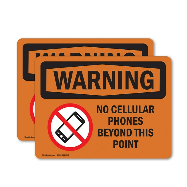 (2 Pack) No Cellular Phones Beyond This Point OSHA Warning Sign ...