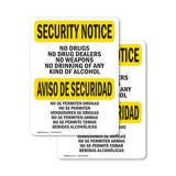 (2 Pack) No Drugs Dealers Weapons Bilingual OSHA Security Notice Sign 5 ...