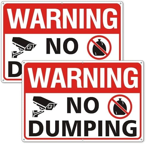 (2 Pack) No Dumping Video Surveillance Sign 12"x 8" Metal Signs For ...